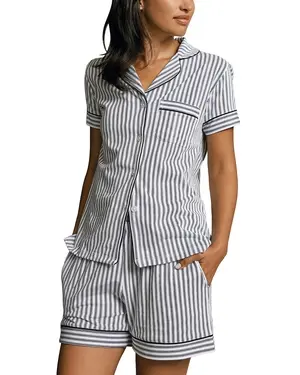 PETITE PLUME French Ticking Pima Pajama Shorts Set - Navy