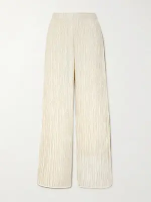 DIMA AYAD Plissé-satin Wide-leg Pants - Ivory