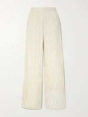 DIMA AYAD Plissé-satin Wide-leg Pants - Ivory