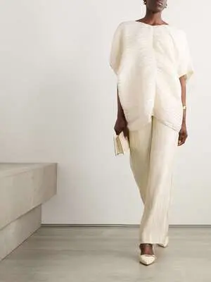 DIMA AYAD Plissé-satin Wide-leg Pants - Ivory