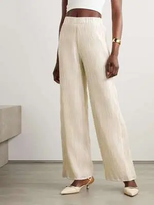 DIMA AYAD Plissé-satin Wide-leg Pants - Ivory