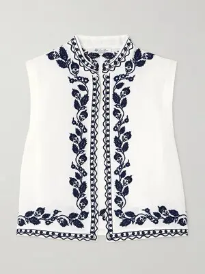 Loro Piana Dabney Embroidered Linen Vest - White