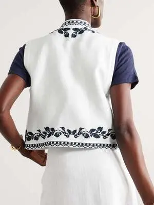 Loro Piana Dabney Embroidered Linen Vest