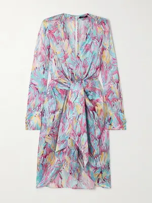 Balmain Embellished Draped Printed Silk-satin Mini Dress