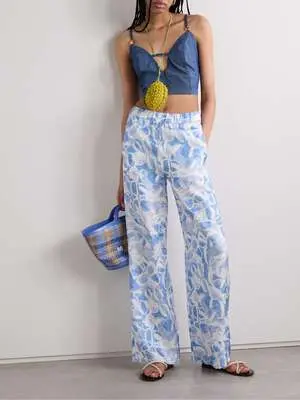 Stella McCartney Printed Silk-charmeuse Wide-leg Pants