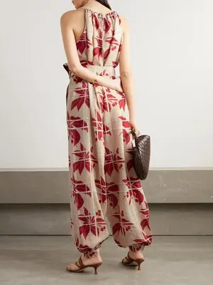 Loro Piana Belted Printed Linen Jumpsuit