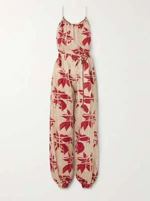 Loro Piana Belted Printed Linen Jumpsuit