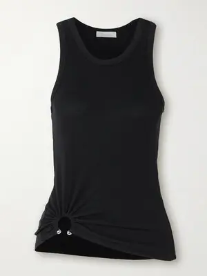 Rabanne Embellished Gathered Ribbed Tank - Black
