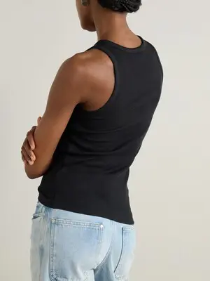 Rabanne Embellished Gathered Ribbed Tank - Black