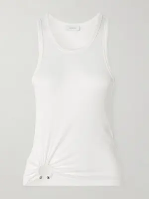 Rabanne Embellished Gathered Ribbed Tank - White