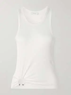 Rabanne Embellished Gathered Ribbed Tank - White