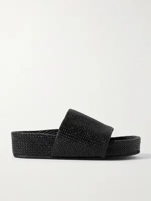 ST. AGNI Woven Leather Platform Slides - Black