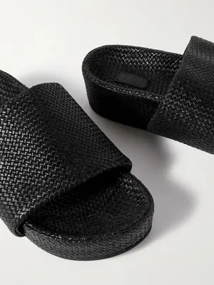 ST. AGNI Woven Leather Platform Slides - Black