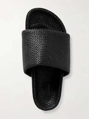 ST. AGNI Woven Leather Platform Slides - Black
