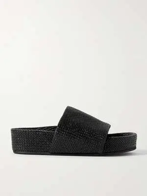 ST. AGNI Woven Leather Platform Slides - Black