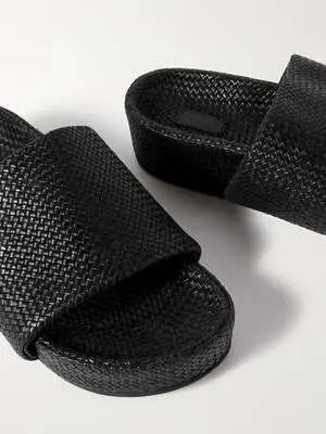 ST. AGNI Woven Leather Platform Slides - Black
