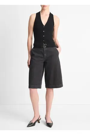 Vince Italian Cotton-blend Button V-neck Tank Top