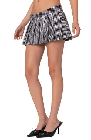 EDIKTED Gingham Pleated Miniskort