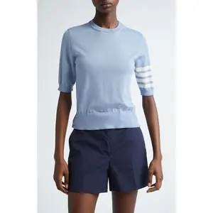 Thom Browne 4-bar Short Sleeve Sweater - Light Blue