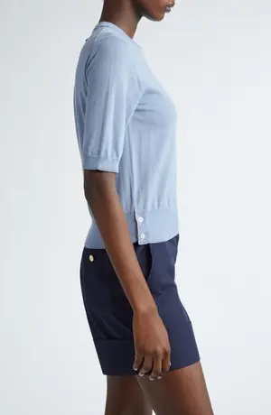Thom Browne 4-bar Short Sleeve Sweater - Light Blue