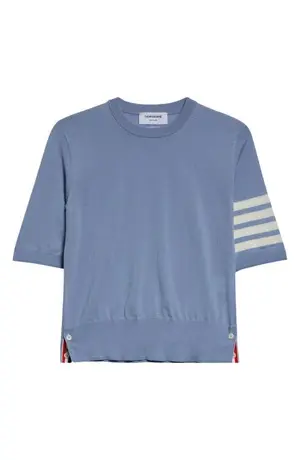 Thom Browne 4-bar Short Sleeve Sweater - Light Blue