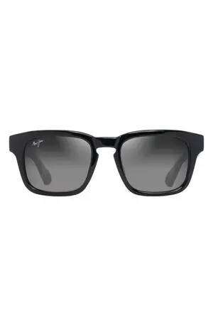Maui Jim Maluhia 52mm Gradient Polarized Square Sunglasses - Shiny Black W/trans Light Grey