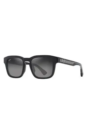 Maui Jim Maluhia 52mm Gradient Polarized Square Sunglasses - Shiny Black W/trans Light Grey