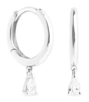 ASTRID & MIYU White Gold And Diamond Pear Huggie Earrings - Silver