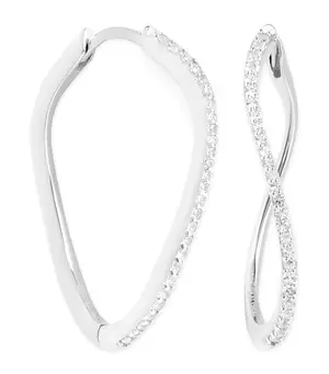 ASTRID & MIYU White Gold And White Topaz Infinity Hoop Earrings - Silver