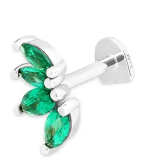 ASTRID & MIYU White Gold And Emerald Single Stud Earring - Silver