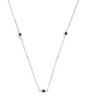 ASTRID & MIYU White Gold And Emerald Charm Necklace - Silver