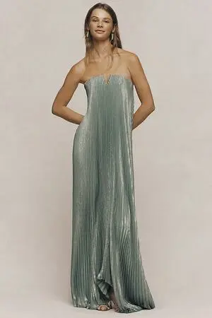 L'IDEE Strapless Maxi Gown - Blue Metallic
