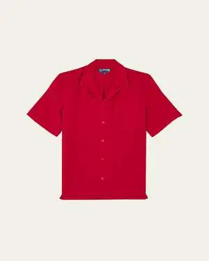 Vilebrequin Gart-dyed Linen Camp Shirt - Reds