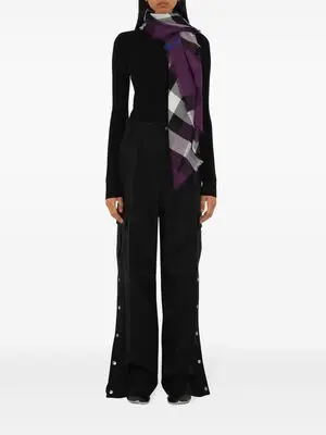Burberry Raw-cut Checked Scarf - Purple