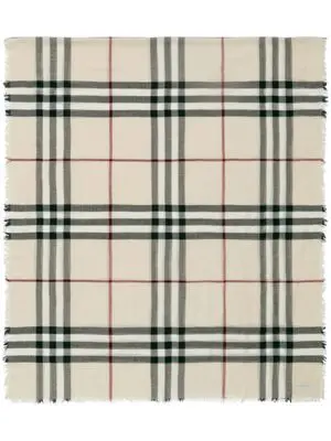 Burberry Raw-cut Checked Wool Scarf - Neutrals