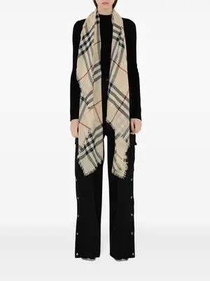 Burberry Raw-cut Checked Wool Scarf