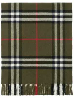 Burberry Check-print Fringed Cashmere Scarf - Green