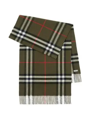Burberry Check-print Fringed Cashmere Scarf - Green