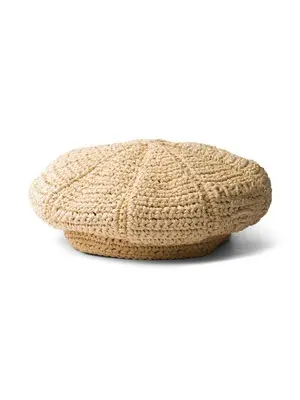 Prada Logo-appliqué Raffia Beret - Neutrals