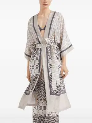 Brunello Cucinelli Geometric Print Silk Robe