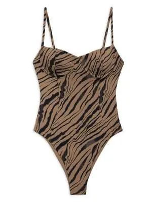 ANINE BING Kyler Zebra-print Swimsuit - Brown