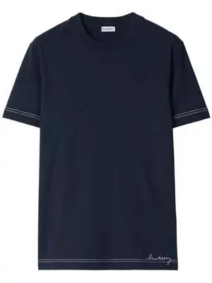 Burberry Contrast-stitching Cotton T-shirt - Blue