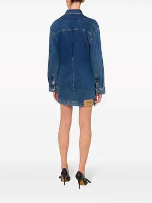 Moschino Slogan-embroidered Denim Shirtdress - Blue