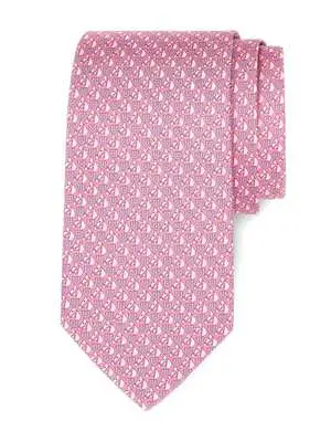 FERRAGAMO Equestrian Print Silk Neck Tie - Pink