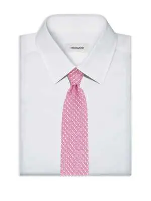 FERRAGAMO Equestrian Print Silk Neck Tie - Pink