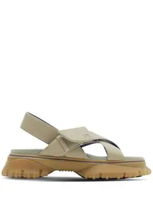 Burberry Crossover Debossed-logo Leather Sandals - Neutrals
