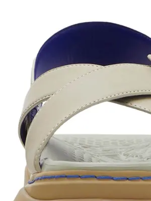 Burberry Crossover Debossed-logo Leather Sandals - Neutrals