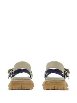 Burberry Crossover Debossed-logo Leather Sandals - Neutrals