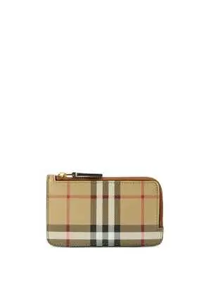 Burberry Checked Leather Wallet - Neutrals