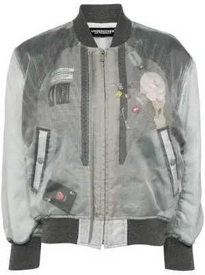 Undercover Floral-appliqué Layered Bomber Jacket - Grey